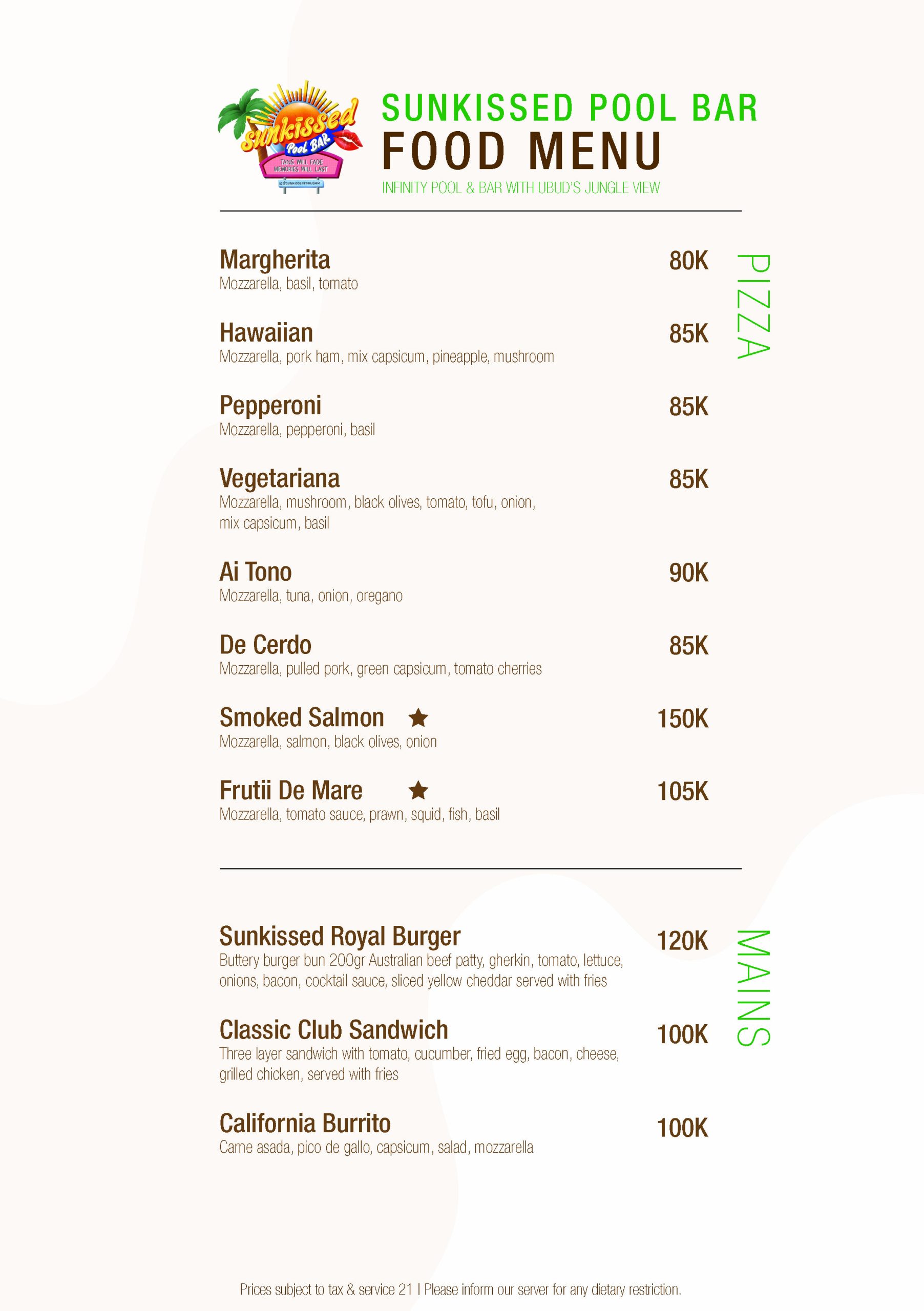 Food and Beverage Menu - Kastara Resort and Spa