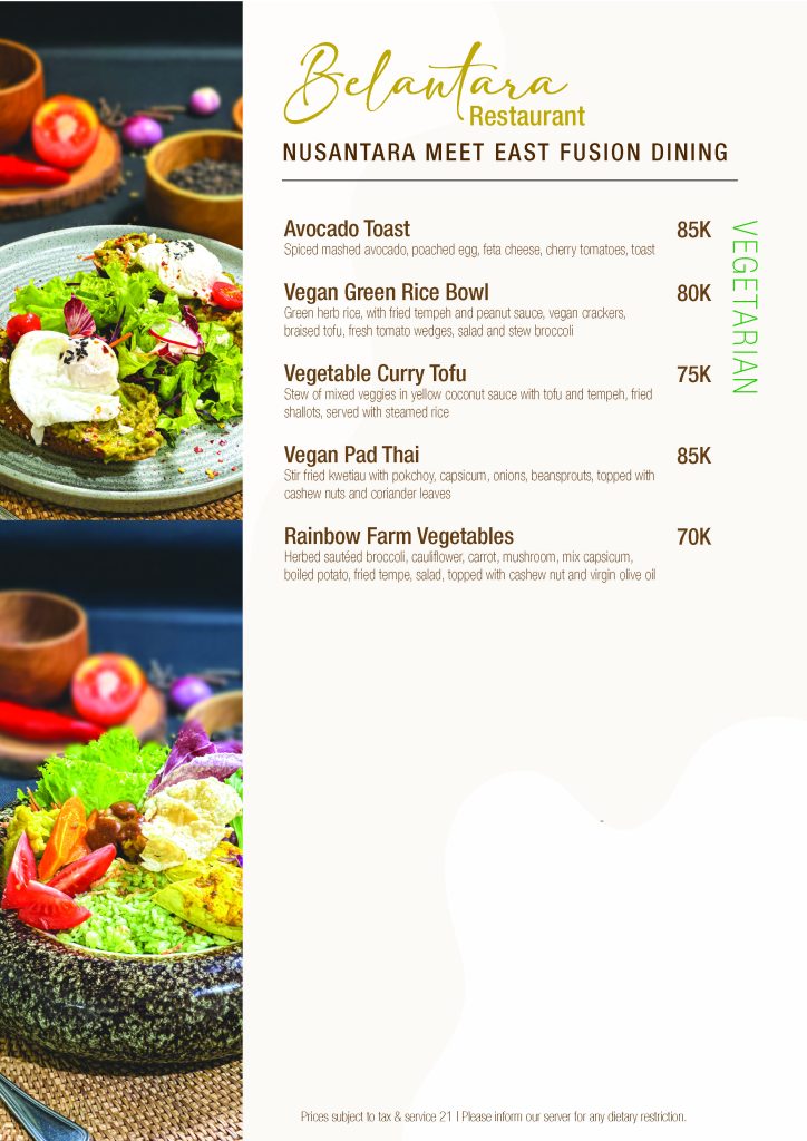 Food and Beverage Menu - Kastara Resort and Spa