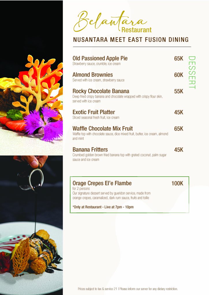 Food and Beverage Menu - Kastara Resort and Spa